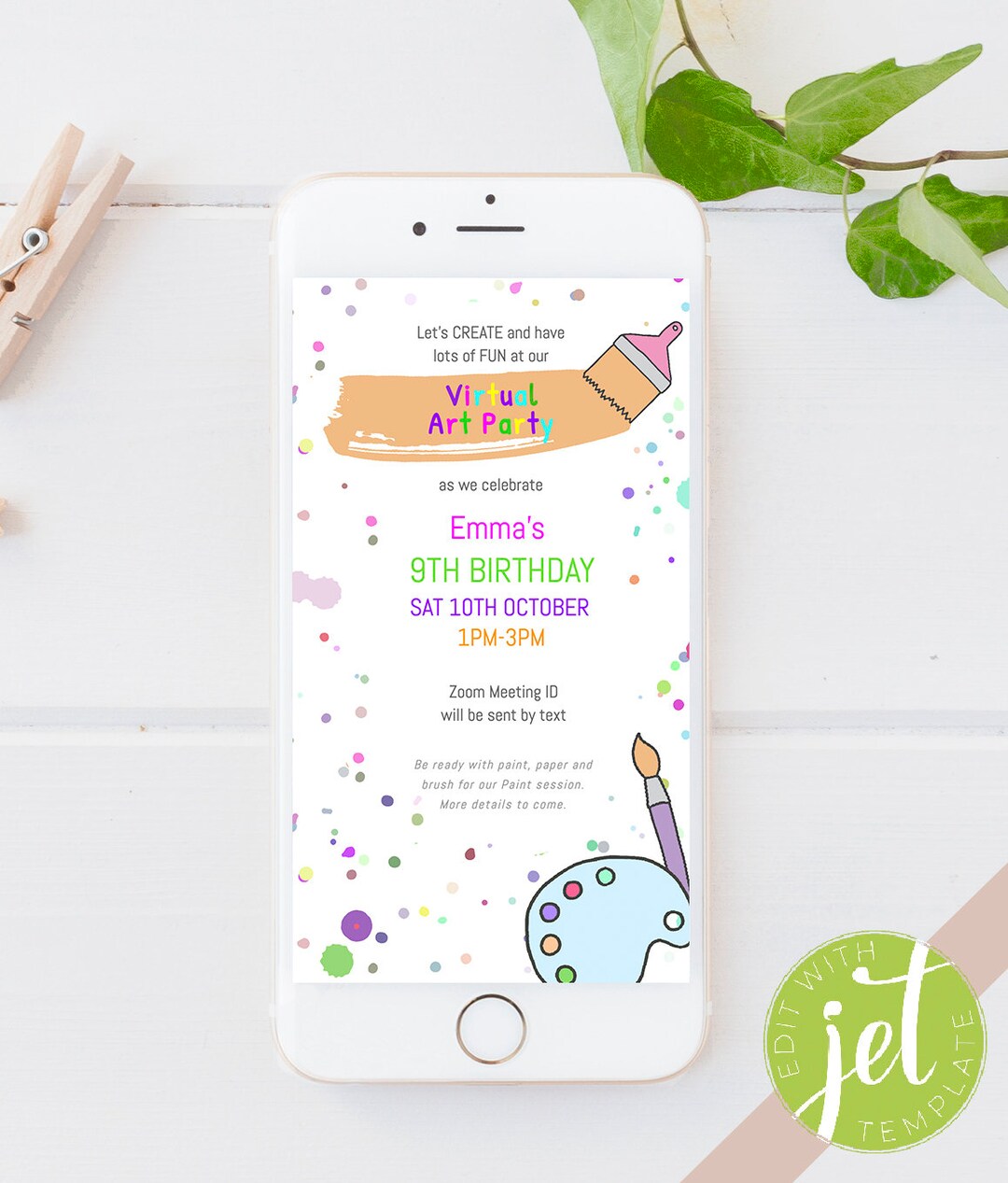 EDITABLE Paint Art Party Birthday Electronic Invitation_evite_mobile ...