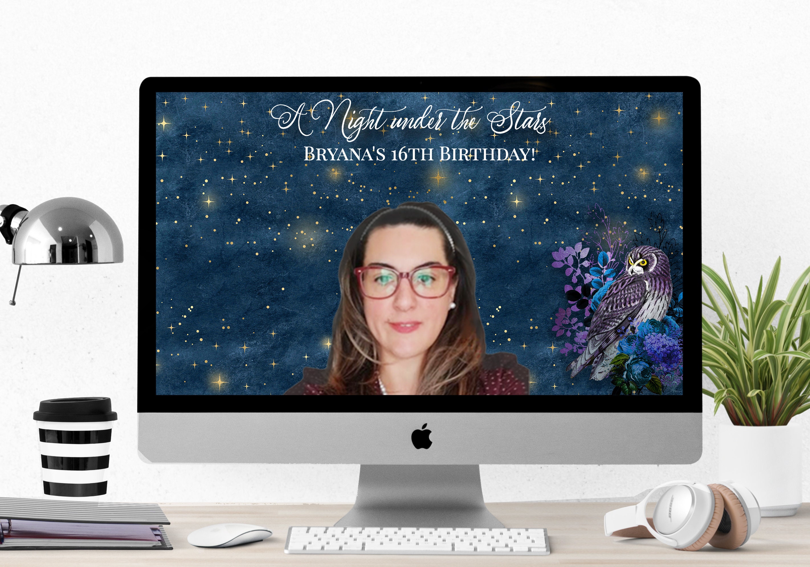 EDITABLE Birthday Starry Night_digital Zoom Background_instant Download ...