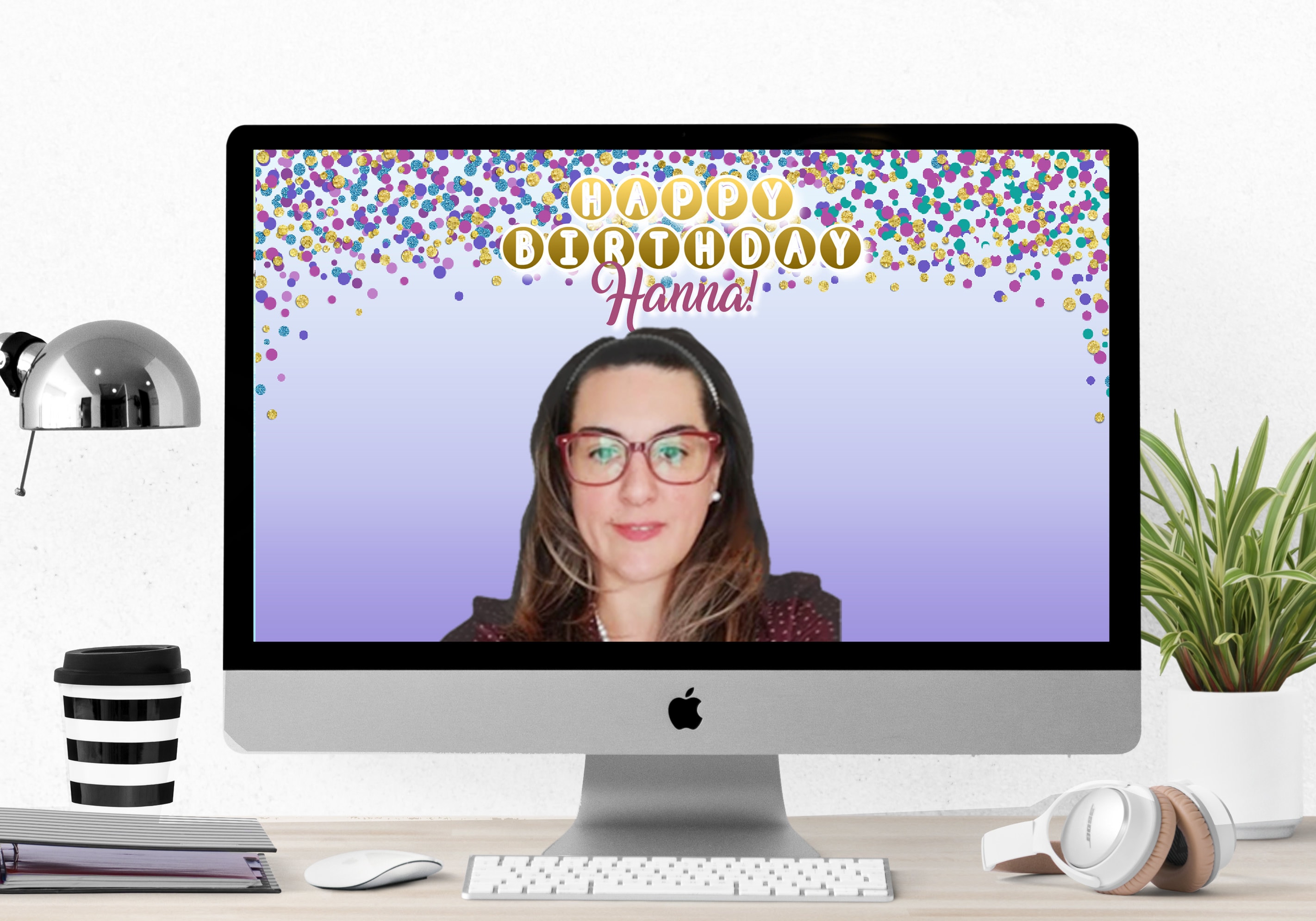 Editable Birthday Party Zoom Background_purple Gold Confetti - Etsy