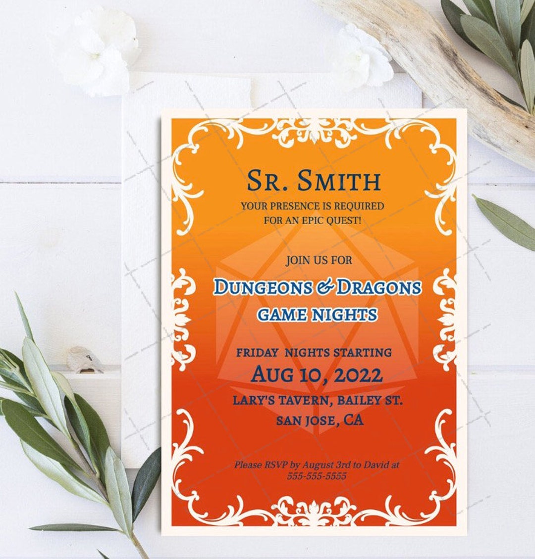 Editable D20 Dice, Dnd RPG Invite_birthday Invitation Template_dungeons ...