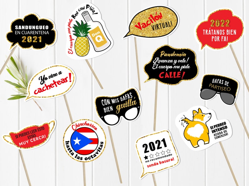 Printable Spanish Puertorican Photo Booth Props_quarantine New Years ...