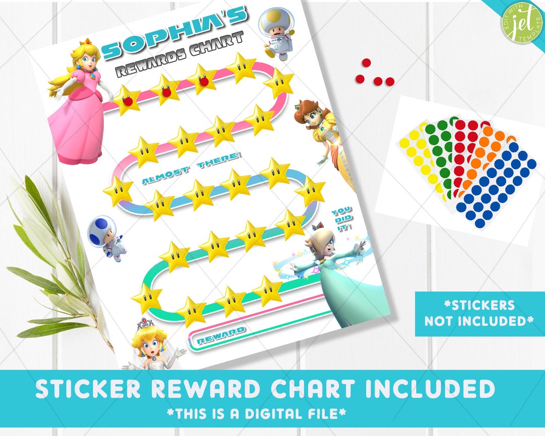 Mario Princesses Peach, Daisy, Rosalina, Printable Reward Chart for ...