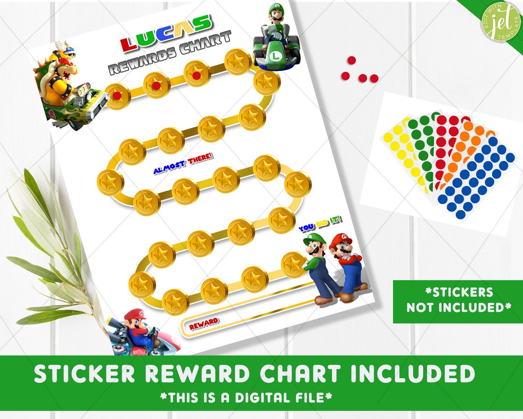 Super Mario Kart Video Game Printable Reward Chart for Kids, Good ...