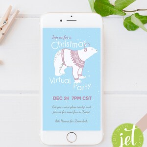 Editable Polar Bear Winter Christmas Virtual Party Invitation_e-invite ...
