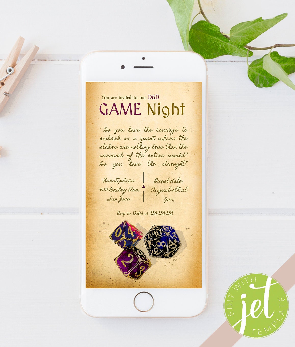 Bearbeitbare D&D Spiel Night_Electronic Invitation_Mobile | Etsy