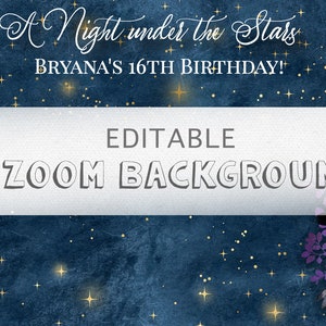 EDITABLE Birthday Starry Night_digital Zoom Background_instant Download ...