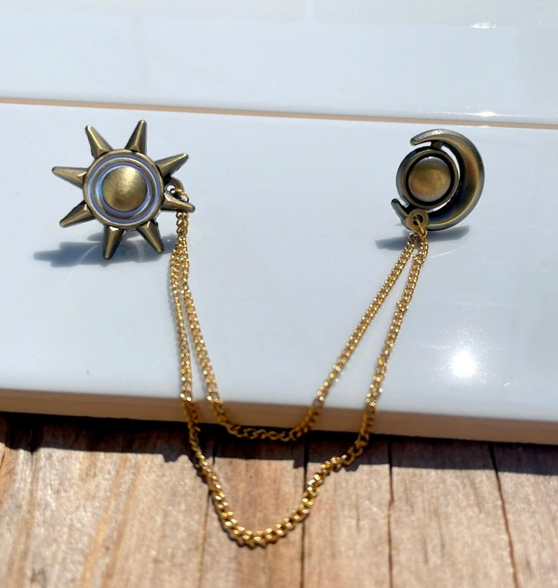 Sun and Moon Collar Pins With Chains - Etsy