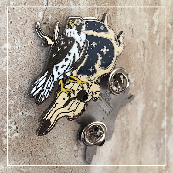 Secrets Hard Enamel Pin Celestial Falcon and Deer Skull | Etsy