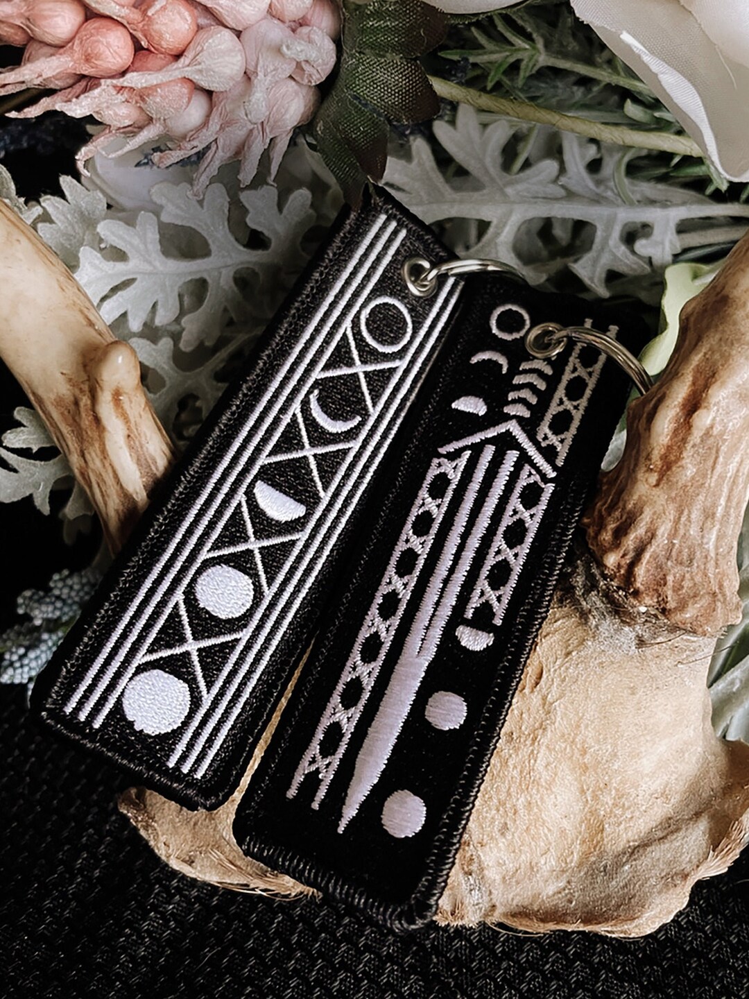 Moon Phase and Sword Embroidered Keychain - Etsy