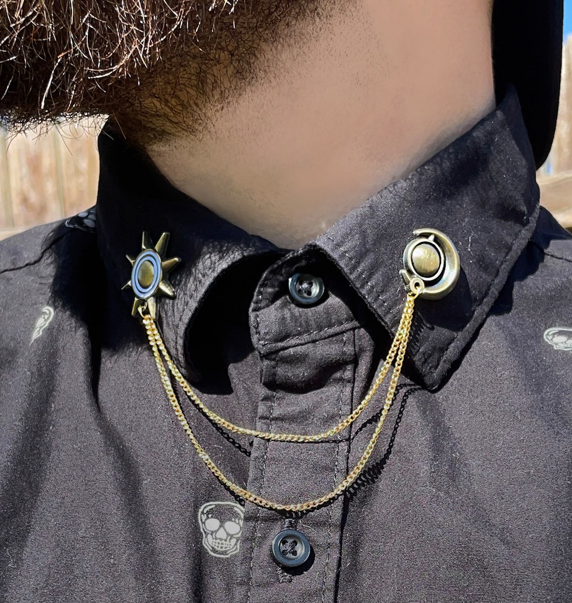 Sun and Moon Collar Pins With Chains - Etsy