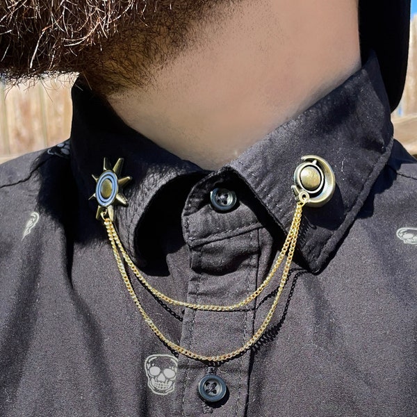 Sun and Moon Collar Pins With Chains - Etsy