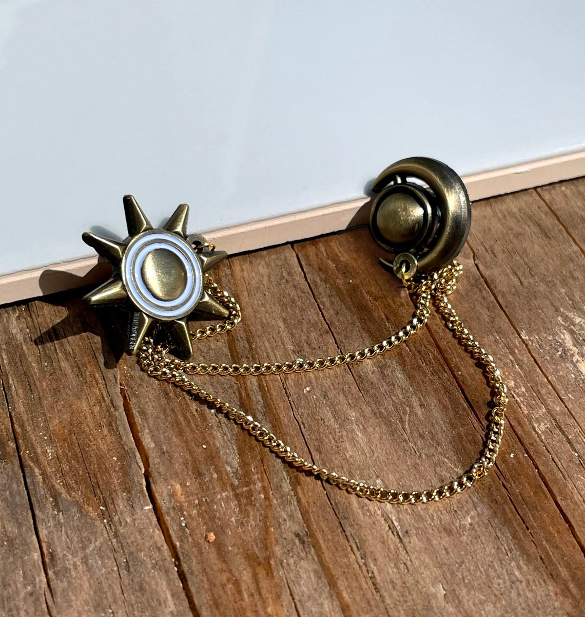 Sun and Moon Collar Pins With Chains - Etsy