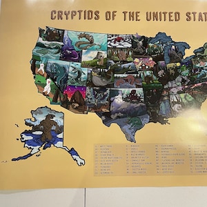 Cryptids of the United States Map (with a Legend) - 24x36 Glossy Print ...