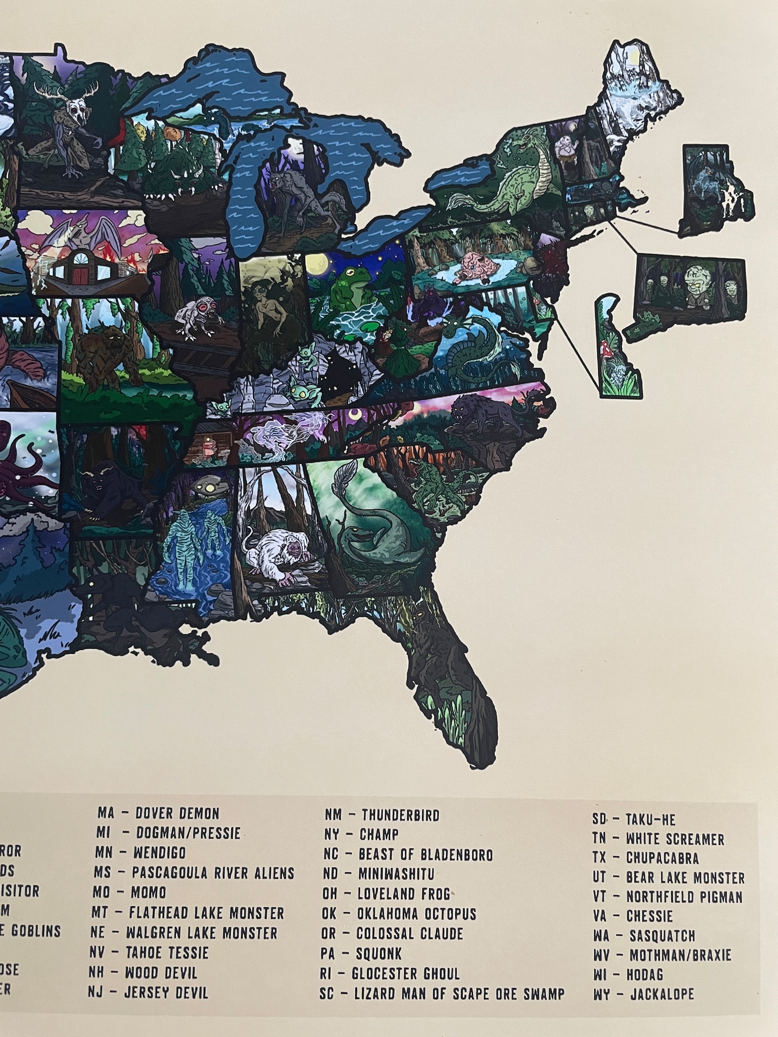 Cryptids of the United States Map (with a Legend) - 11x14 and 16x20 ...