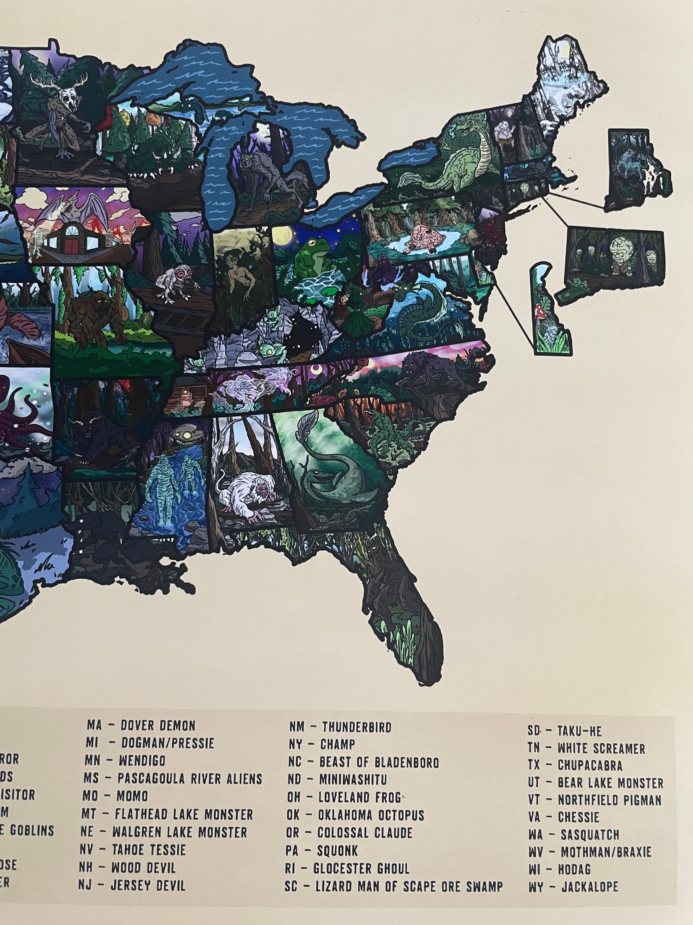 Cryptids of the United States Map (with a Legend) - 11x14 and 16x20 ...
