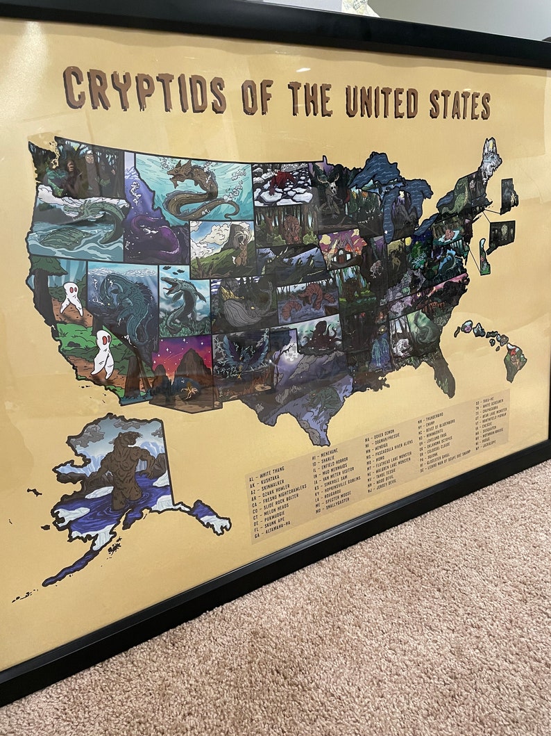 Cryptids of the United States Map (with a Legend) - 24x36 Glossy Print ...