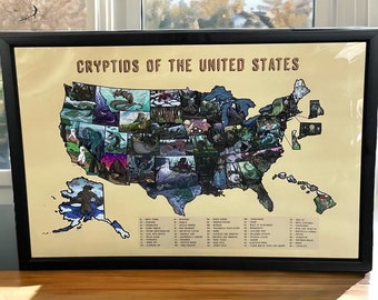 Cryptid Sticker Map of the United States 18x24 Print Cryptid Wall Art ...