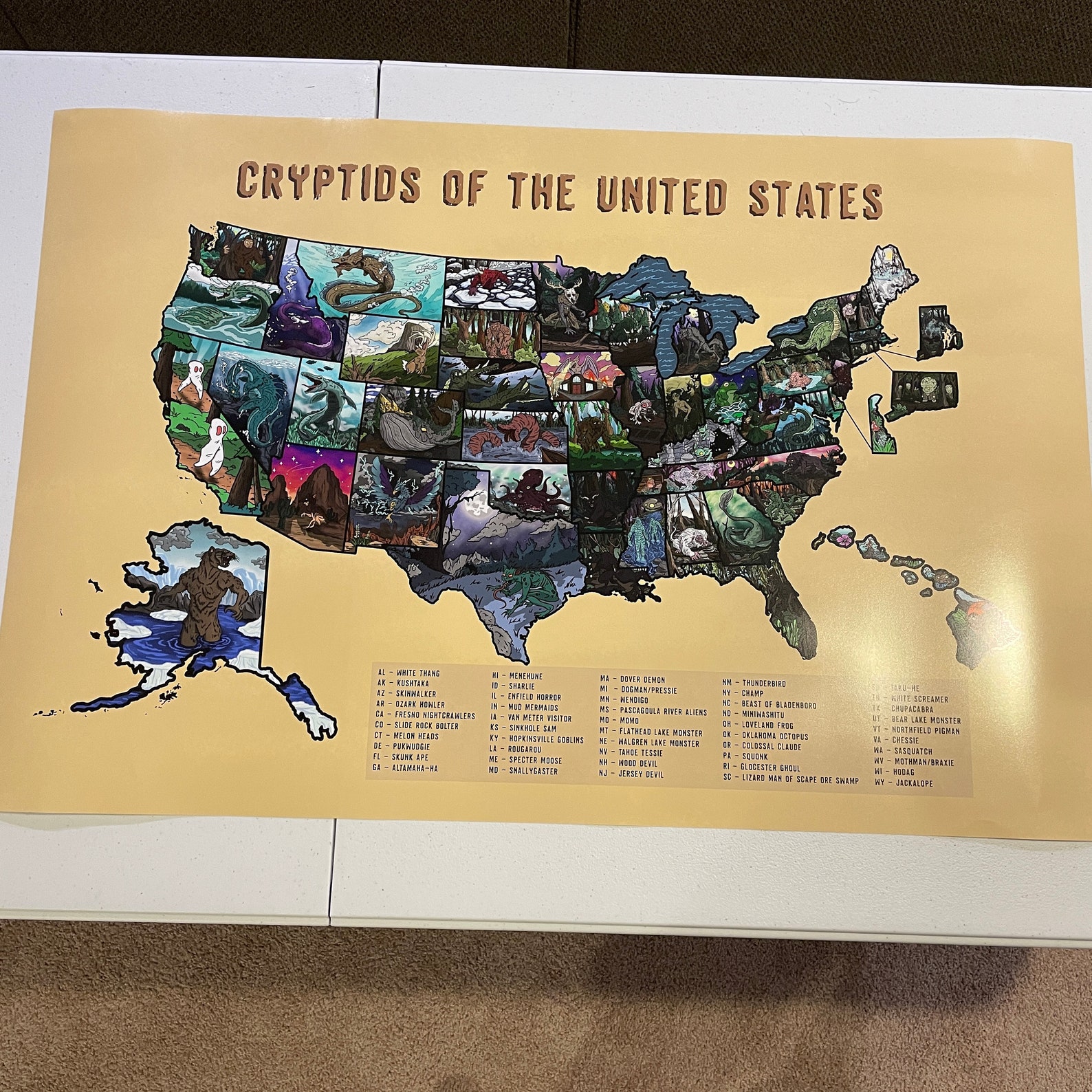 Cryptids of the United States Map with a Legend 24x36 - Etsy
