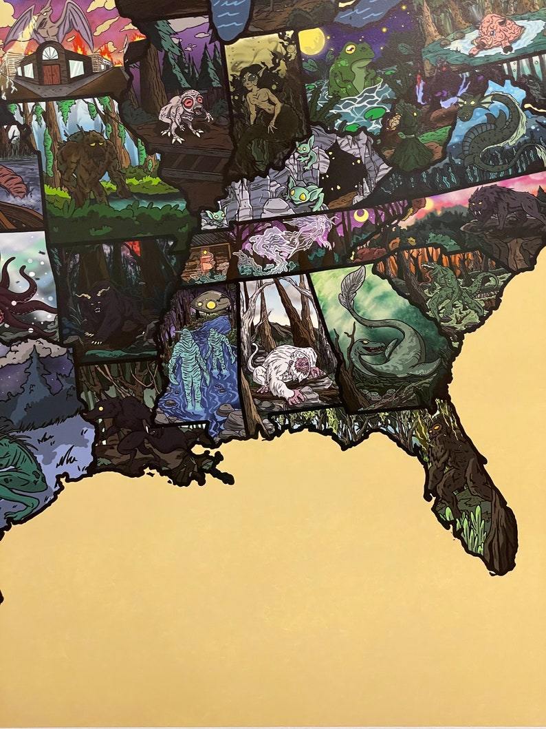 Cryptids of the United States Map - 24x36 Glossy Print - Cryptid Wall ...