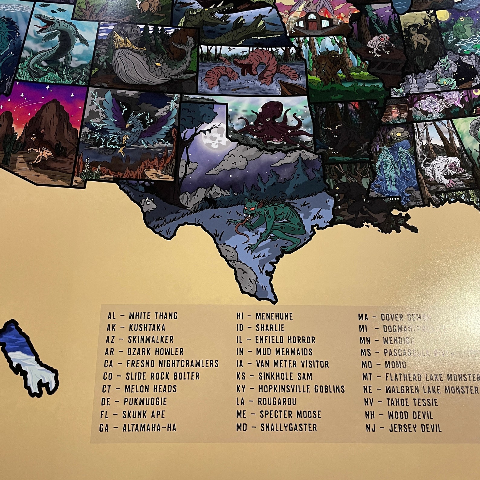 Cryptids of the United States Map with a Legend 24x36 - Etsy