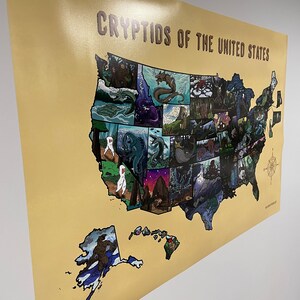 Cryptids of the United States Map - 24x36 Glossy Print - Cryptid Wall ...