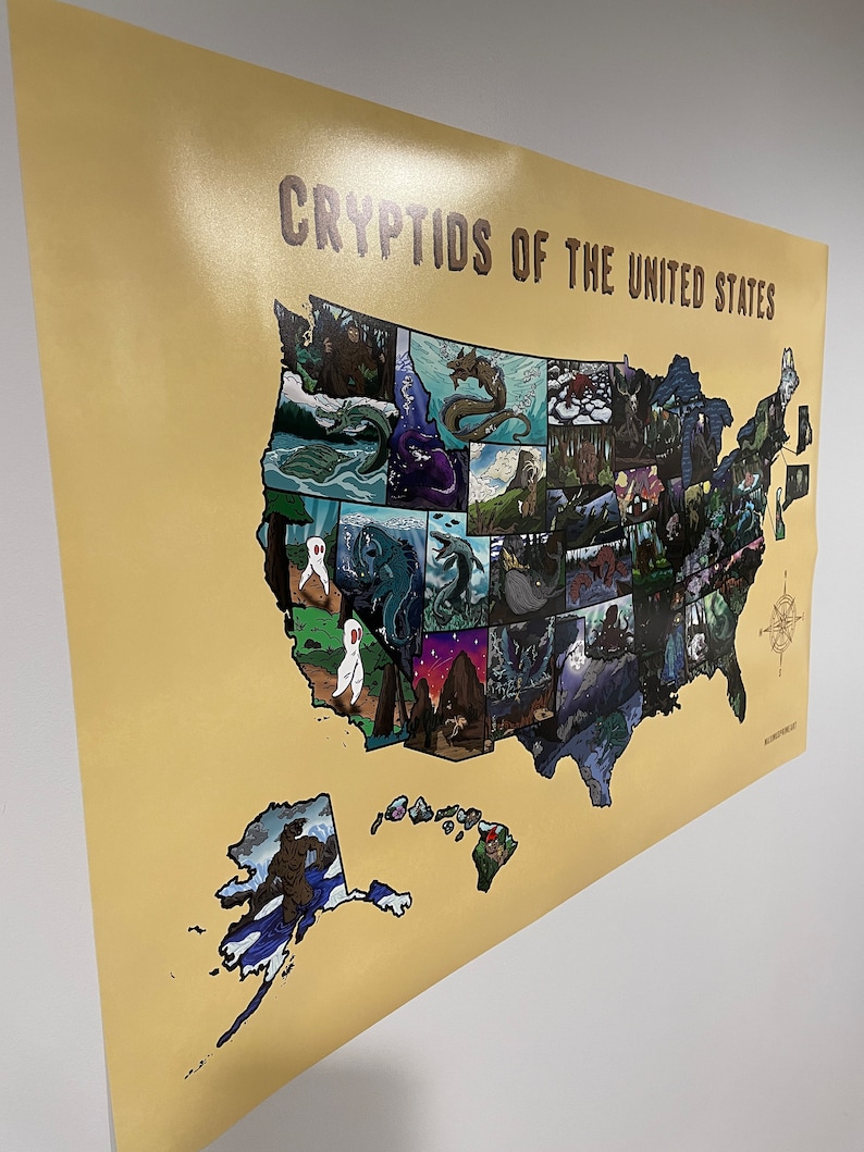 Cryptids of the United States Map - 24x36 Glossy Print - Cryptid Wall ...