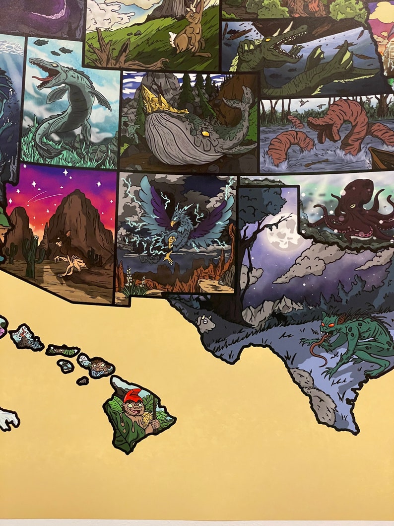 Cryptids of the United States Map - 24x36 Glossy Print - Cryptid Wall ...