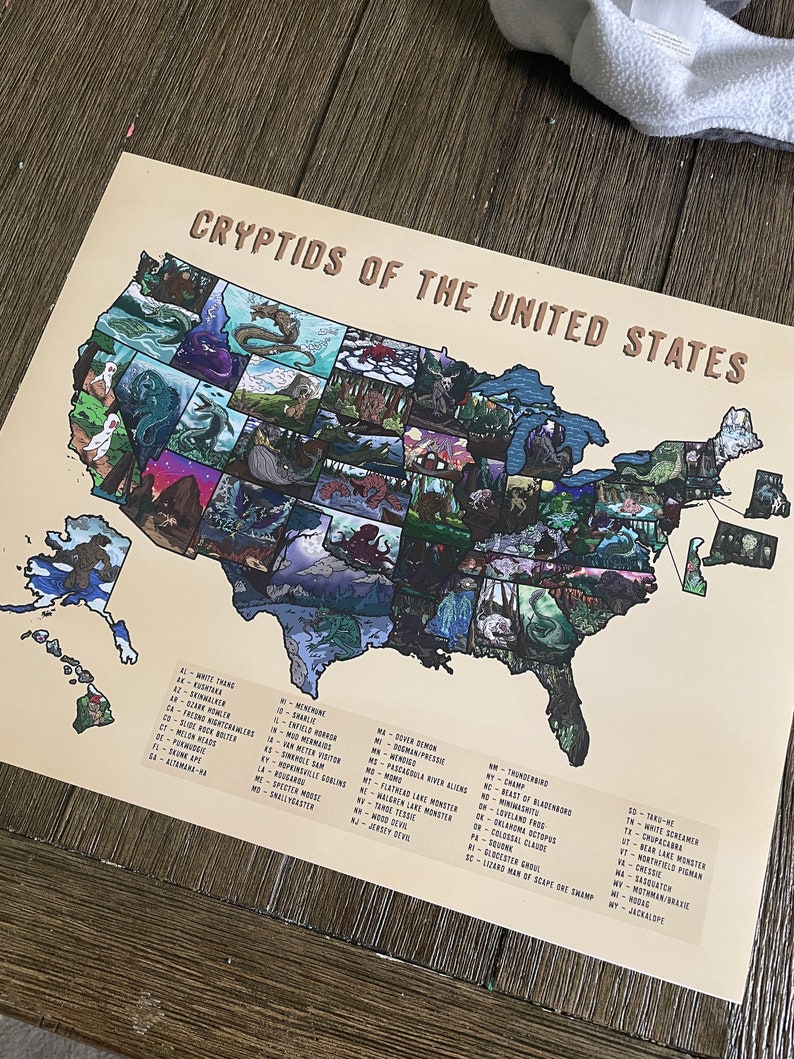Cryptids of the United States Map (with a Legend) - 11x14 and 16x20 ...