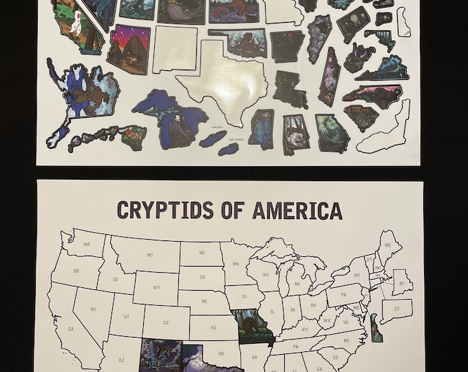 Cryptid Sticker Map of the United States 18x24 Print Cryptid Wall Art ...