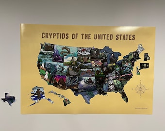Cryptids of the United States Map with a Legend 24x36 Glossy Print ...