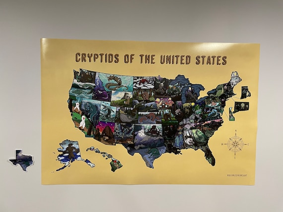 Cryptids of the United States Map 24x36 Glossy Print - Etsy