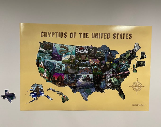 Cryptids of the United States Map - 24x36 Glossy Print - Cryptid Wall ...