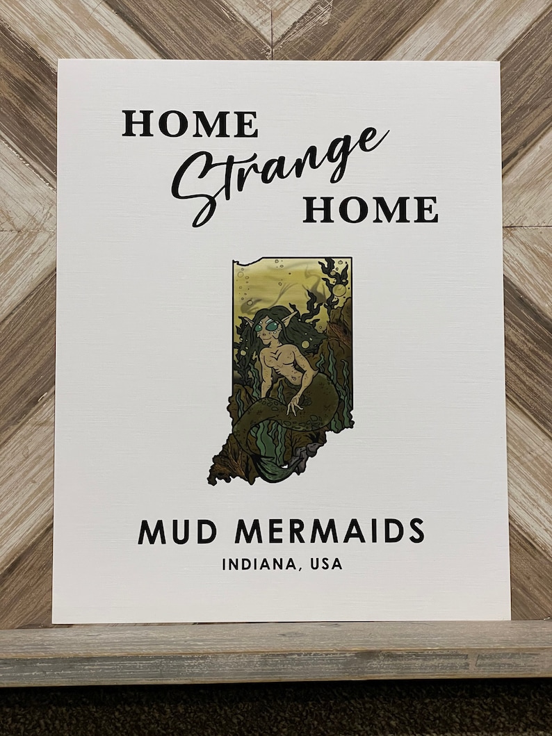 Indiana Fine Art Print: Map of Indiana Featuring Mud Mermaids - Cryptid ...