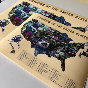 Cryptids of the United States Map (with a Legend) - 11x14 and 16x20 ...