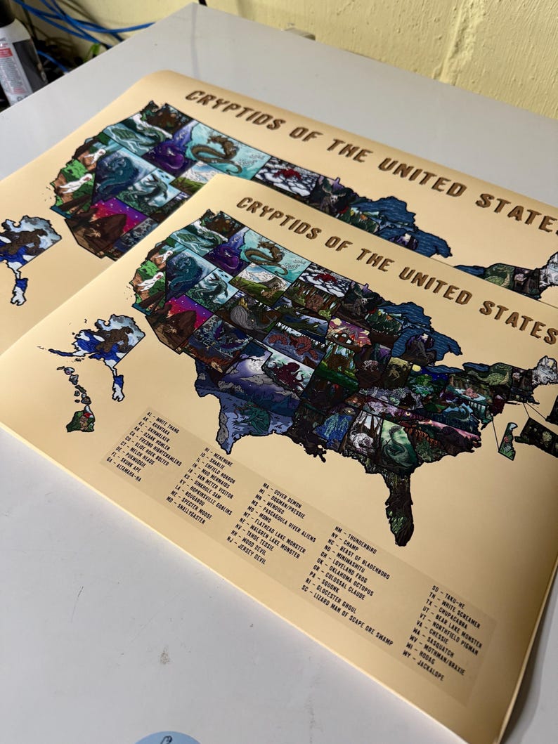 Cryptids of the United States Map (with a Legend) - 11x14 and 16x20 ...