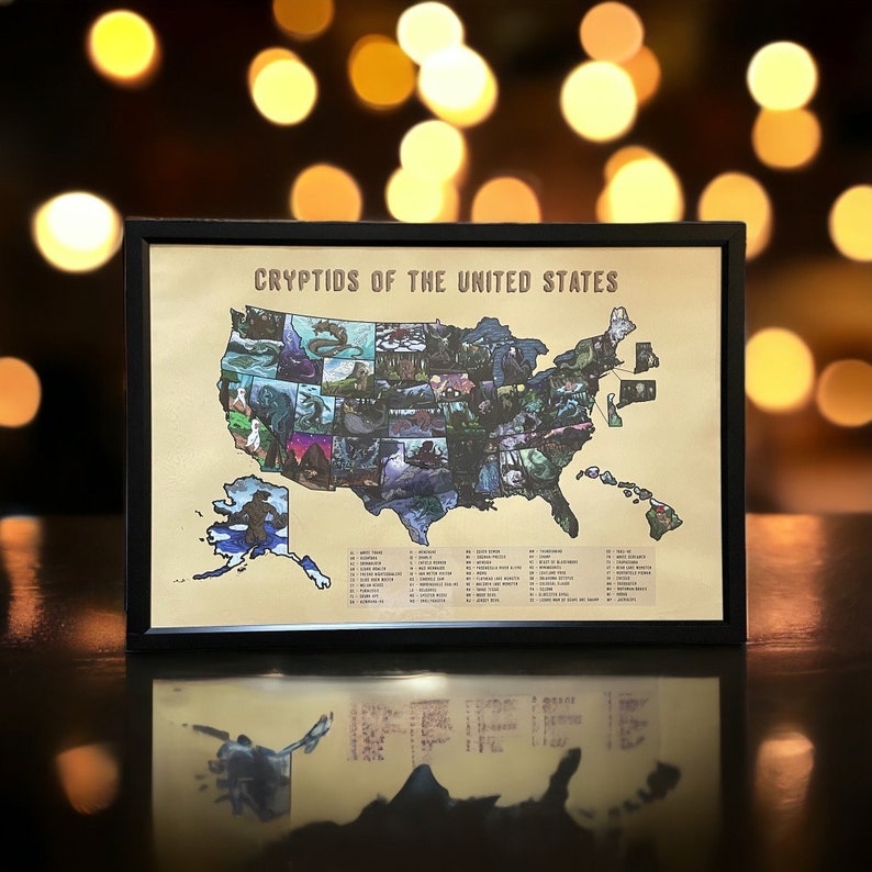 Cryptids of the United States Map (with a Legend) - 24x36 Glossy Print ...