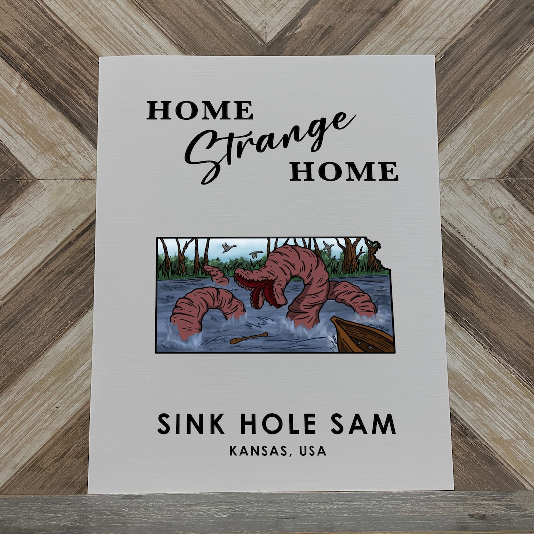 Kansas Fine Art Print: Map of Kansas Featuring Sink Hole Sam- Cryptid ...
