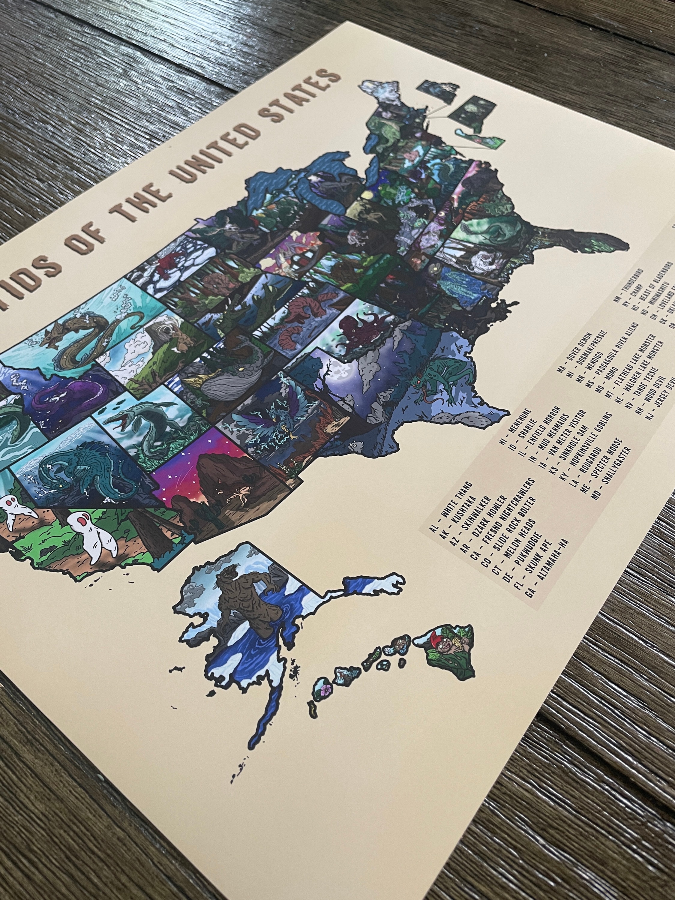 Cryptids of the United States Map (with a Legend) - 11x14 and 16x20 ...