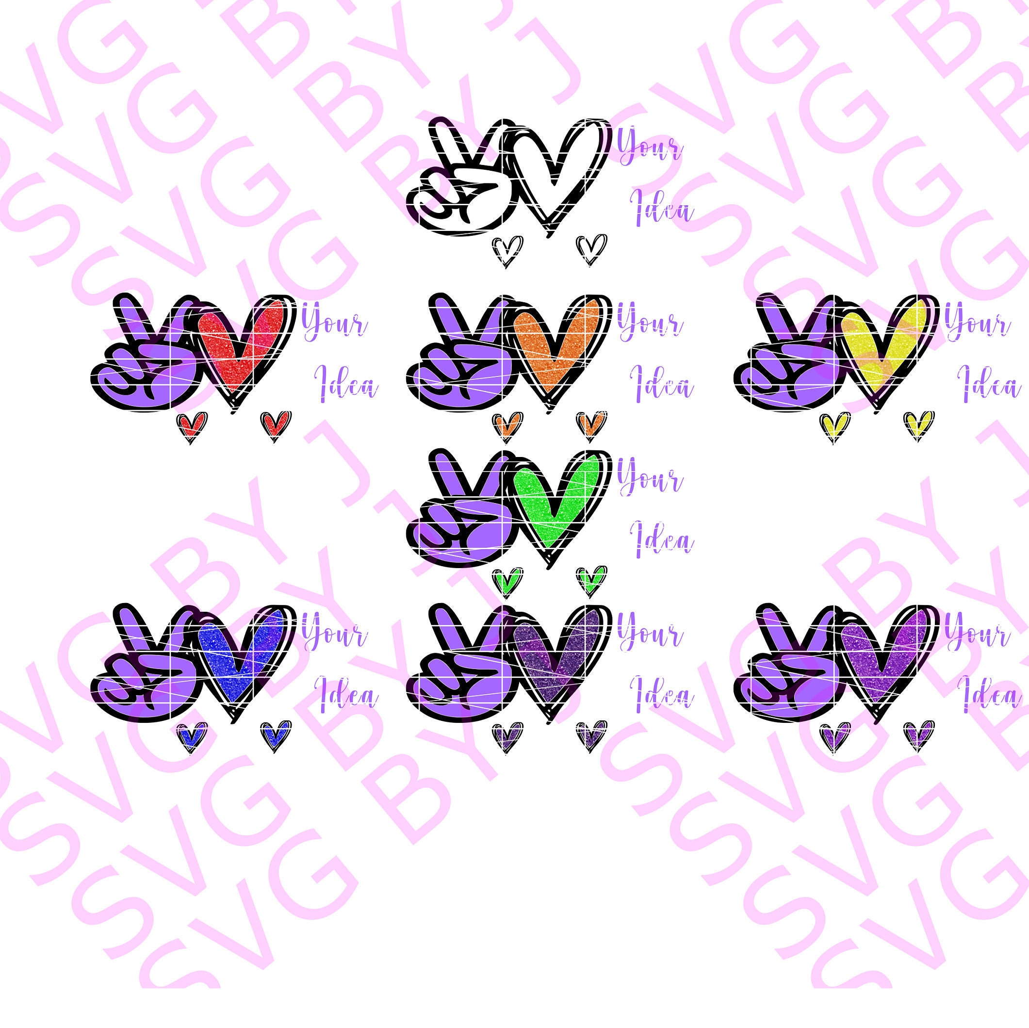 Layered Peace Love and Template Glitter Edition 8 Colors Svg, Dxf, PNG ...