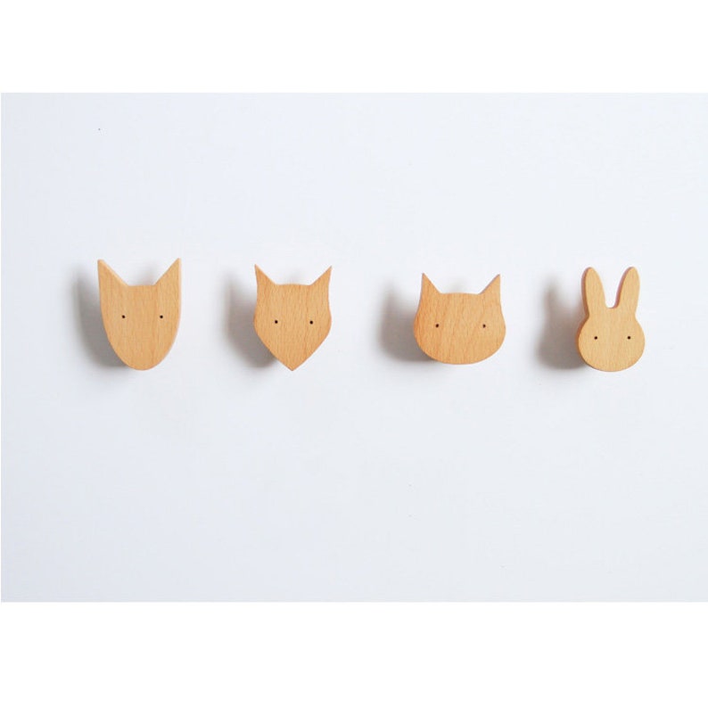 Wooden Animal Wall Hooks Set of 4 - Etsy