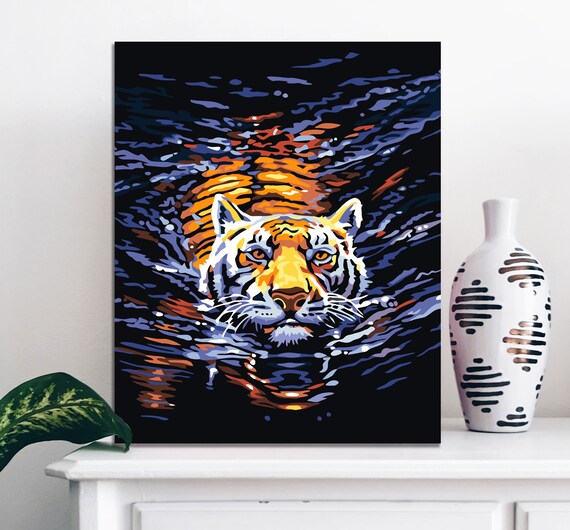 Tiger in the Water Acrylic Painting Home Decor Paint by - Etsy