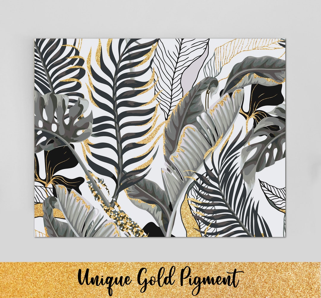 Golden Leaves Painting by Numbers Leaf Luxury Painting With Glitter ...