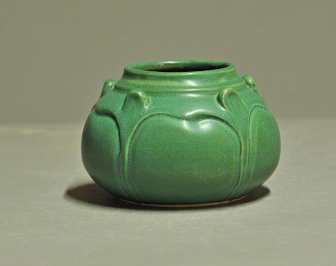 Vintage Green Matte Round Vase- With Carved & Applied Craftsman ...