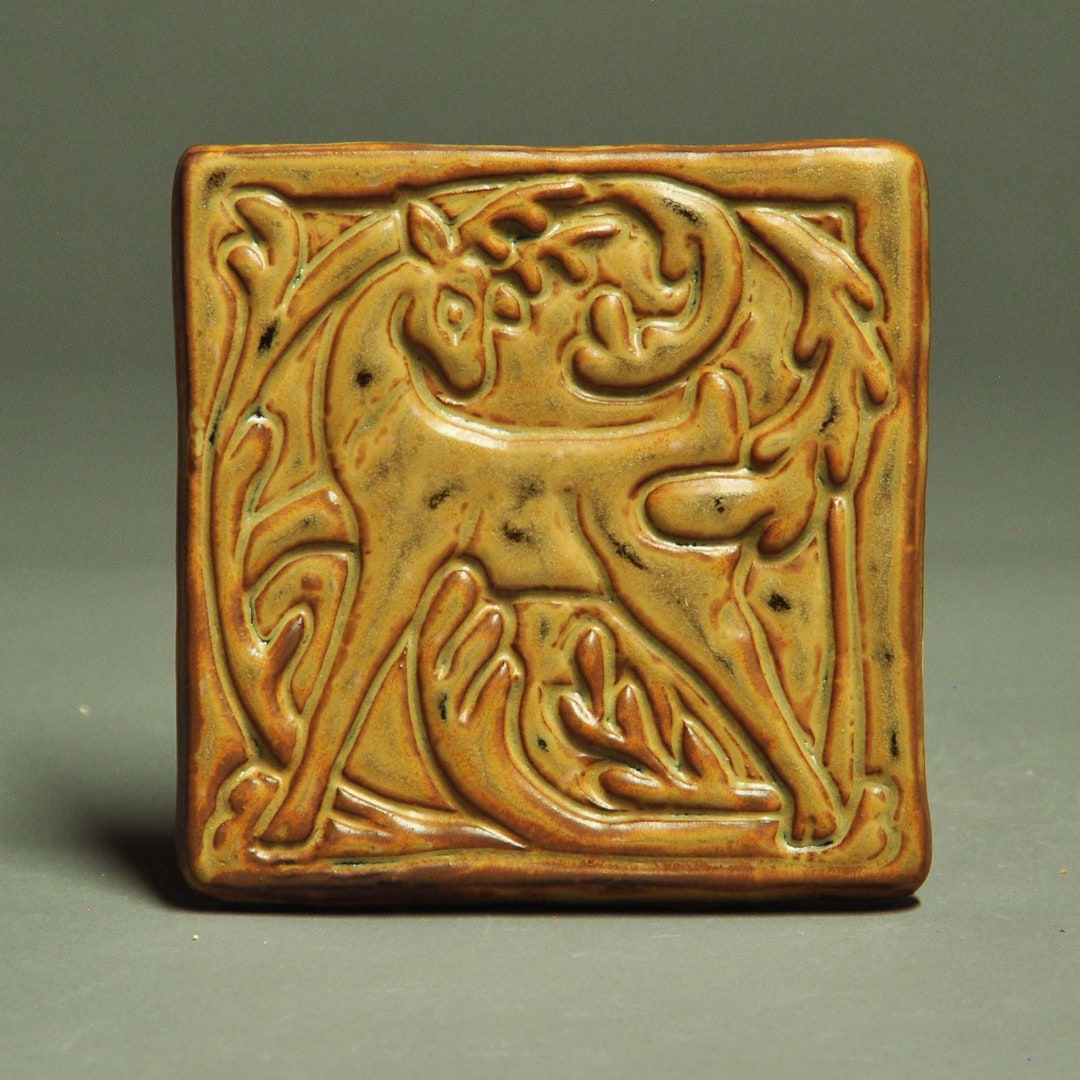 6x6 Tile in Brown Matte-stag Motif Arts and Crafts Inspired - Etsy