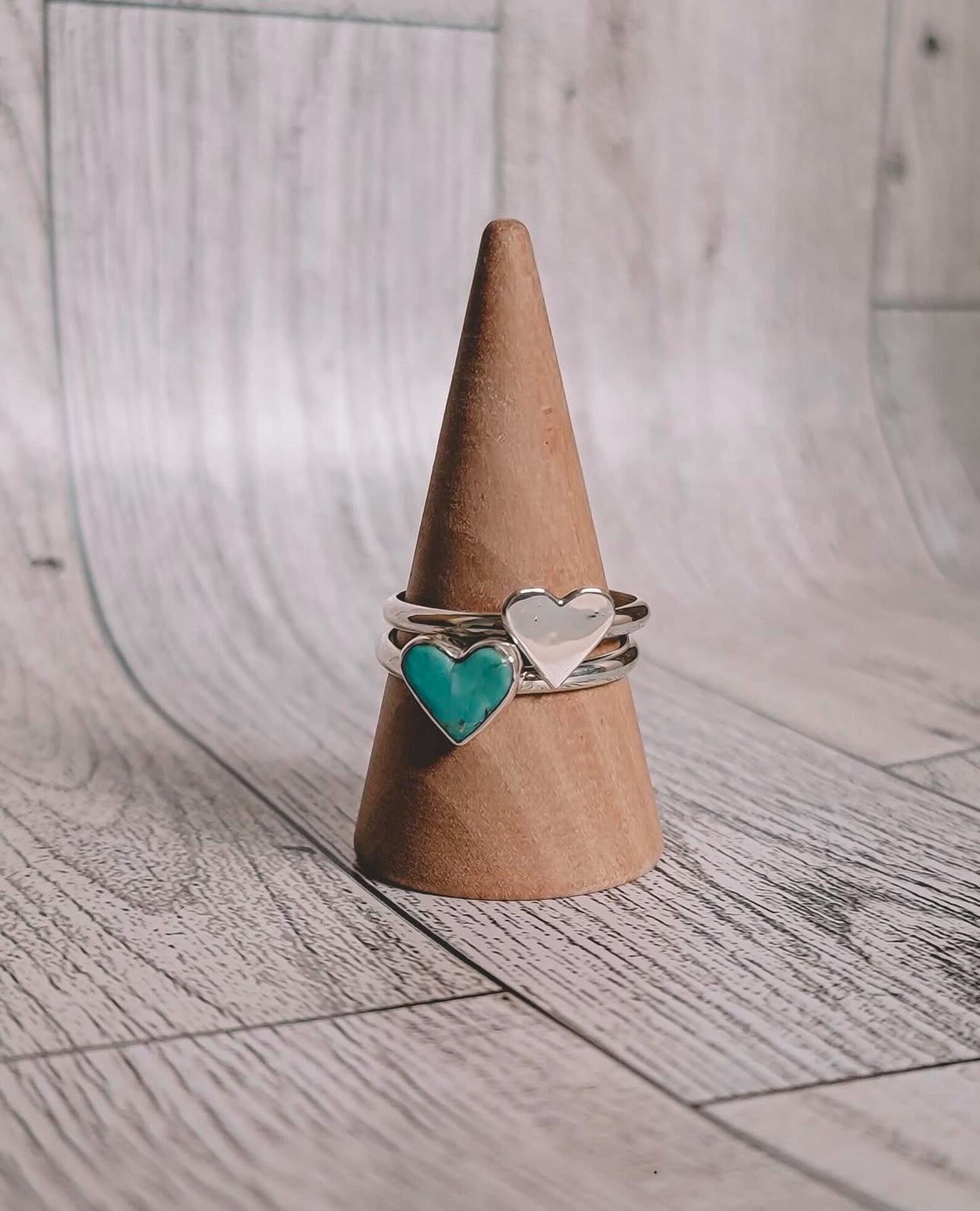 Turquoise and Sterling Heart Stacker Set - Etsy