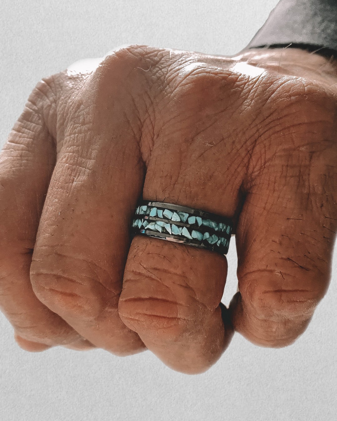 Double Channel Turquoise Inlay Ring Wedding Band Mens Womens - Etsy