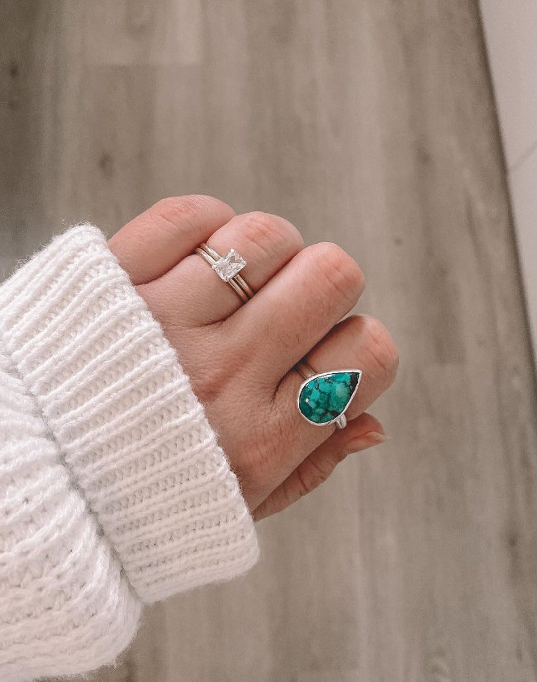 Simple Teardrop Turquoise Ring in Silver or Gold - Etsy