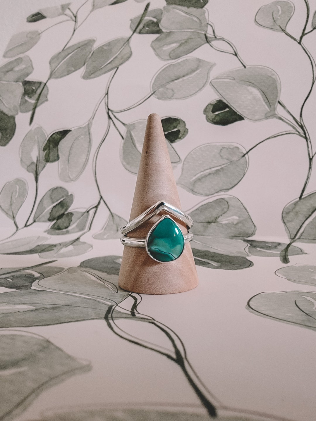 Detailed Turquoise or White Buffalo Ring With Split Band Silver or Gold ...