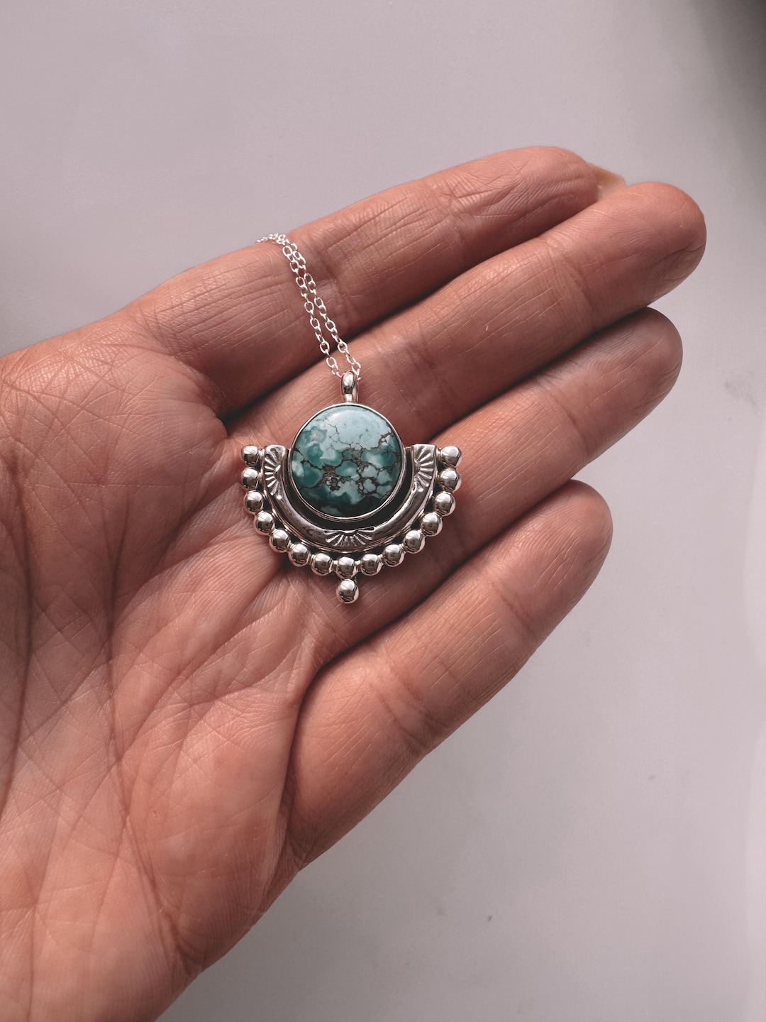 Denman's Necklace - Beaded Circle Pendant With Sunshine Stamp Detail - Etsy