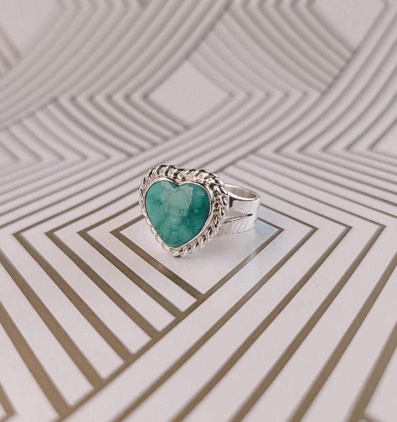 Heart Shaped Turquoise With Rope Edge Ring Native American Handmade ...